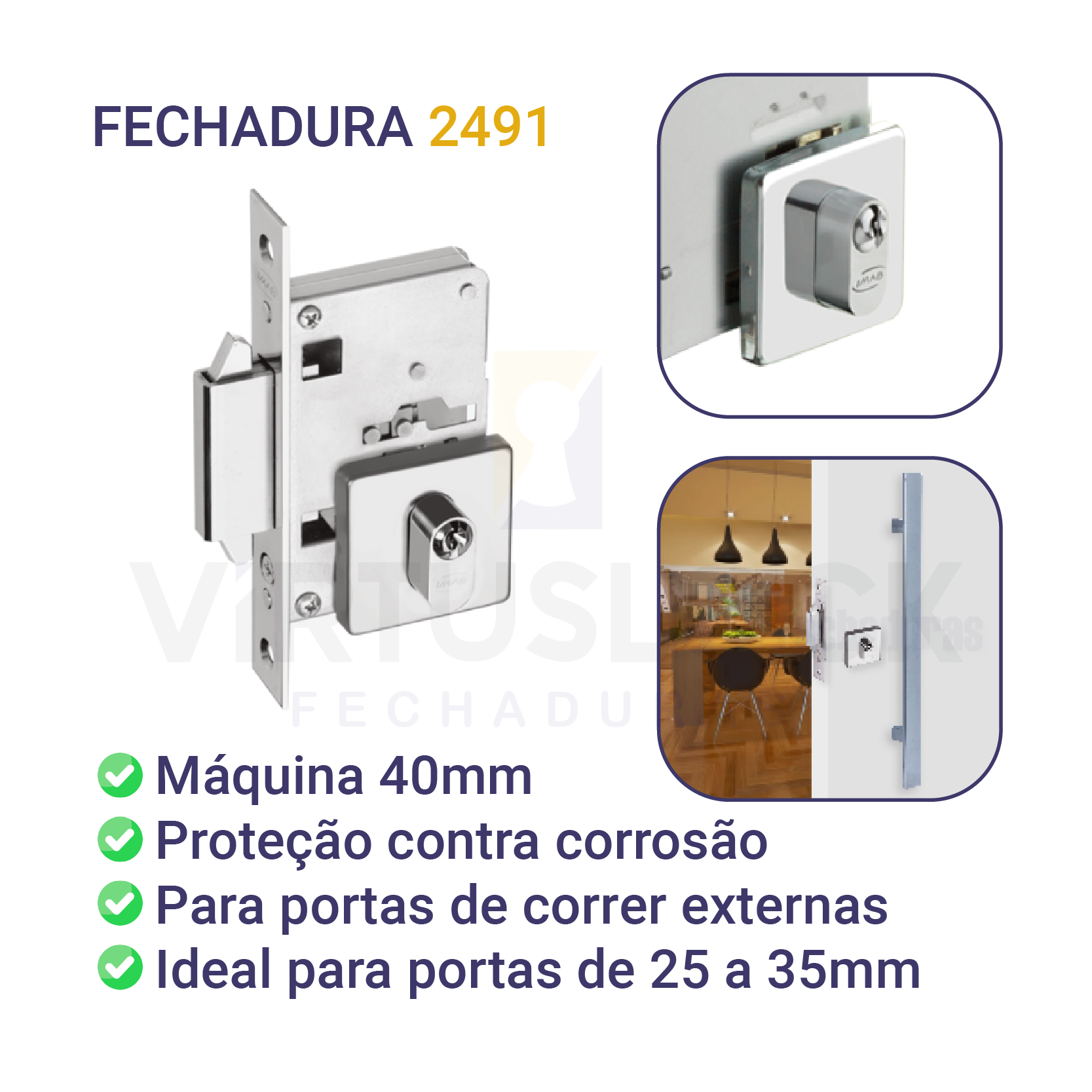 Fechadura Para Porta De Correr 2491 Imab - VIRTUSLOCK
